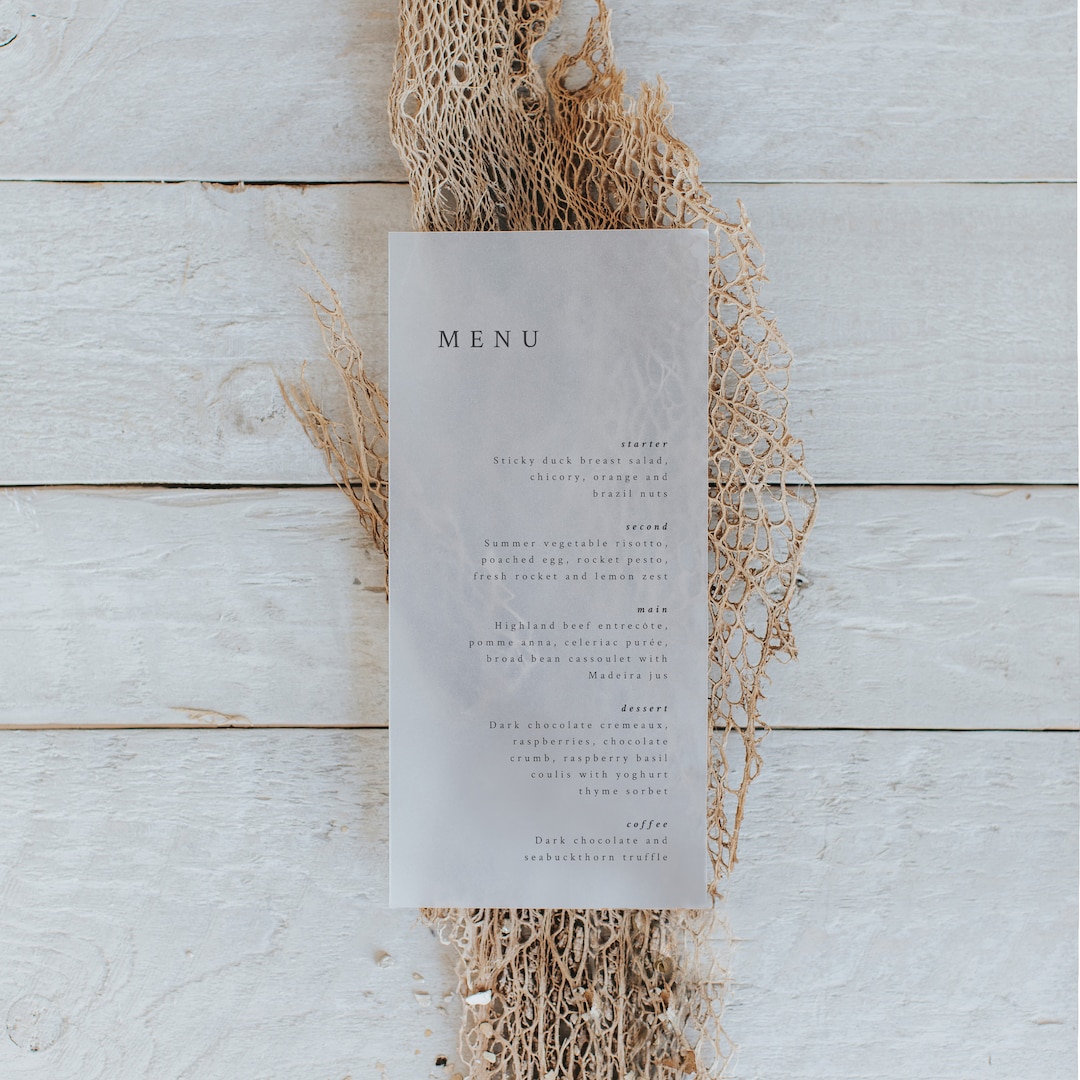 Transparent Dinner Menu Design. Modern Vellum Wedding Menu. - Etsy