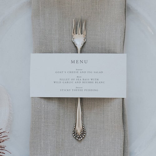 Wedding Menu Card Wedding Belly Band Simple Menu Cards | Etsy
