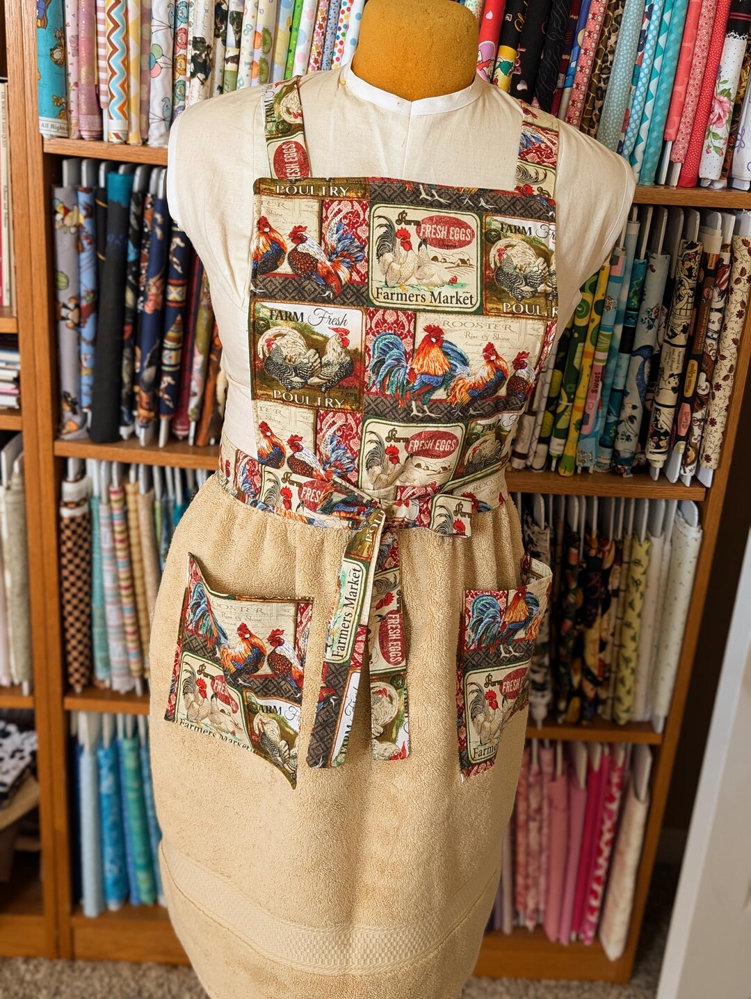 Handmade Chicken Farm Print Bib Apron With a Terryclothloth Skirt and ...