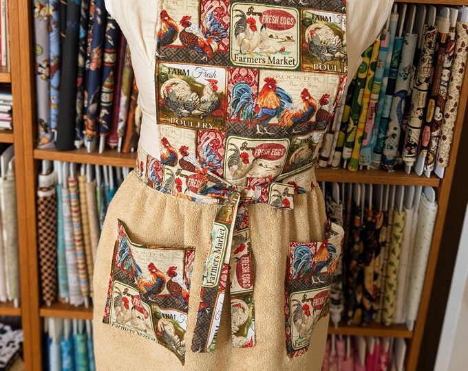 Handmade Chicken Farm Print Bib Apron With a Terryclothloth Skirt and ...