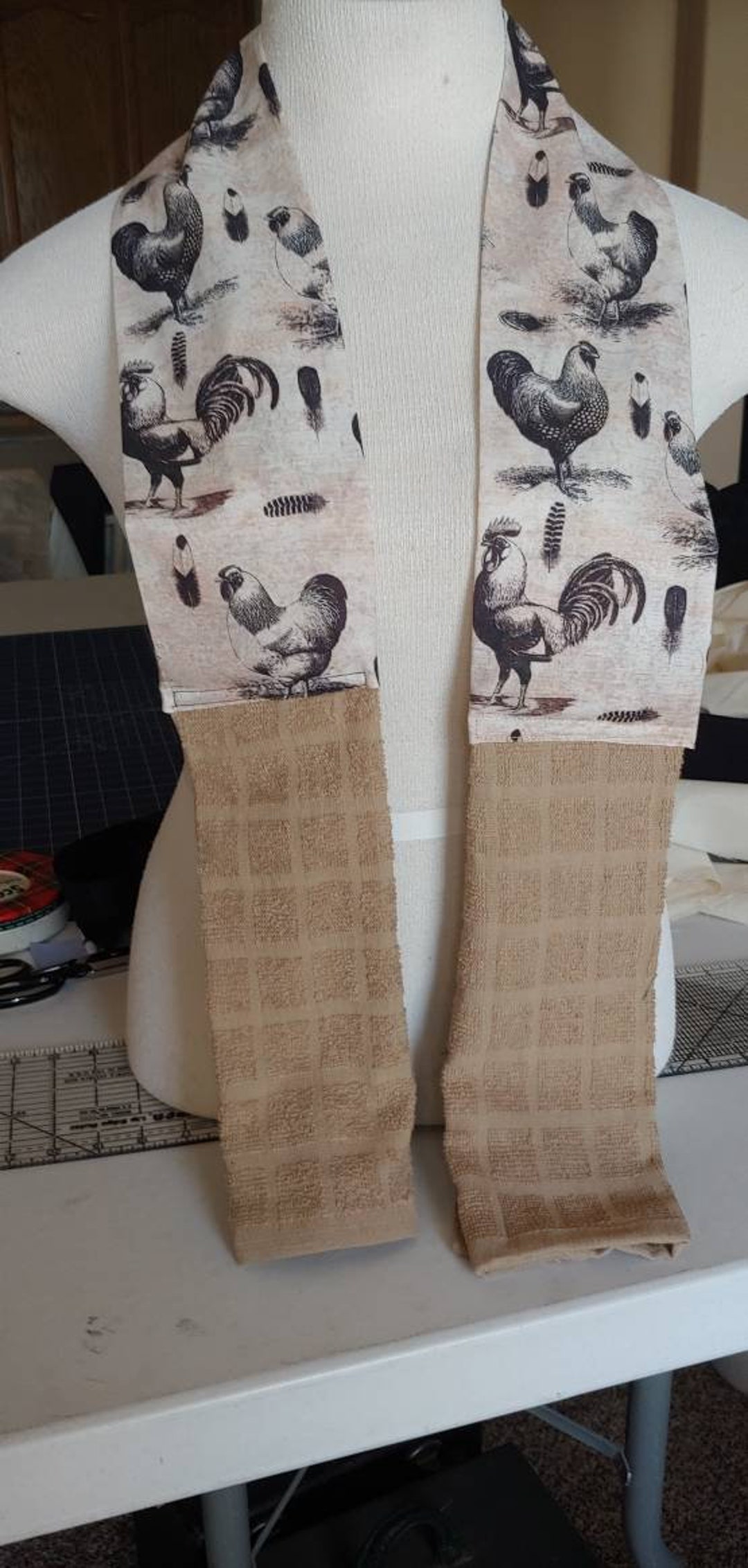 Kitchen Boa Dish Towel in a Chicken Print on a Tan Towel. FREE SHIPPING ...