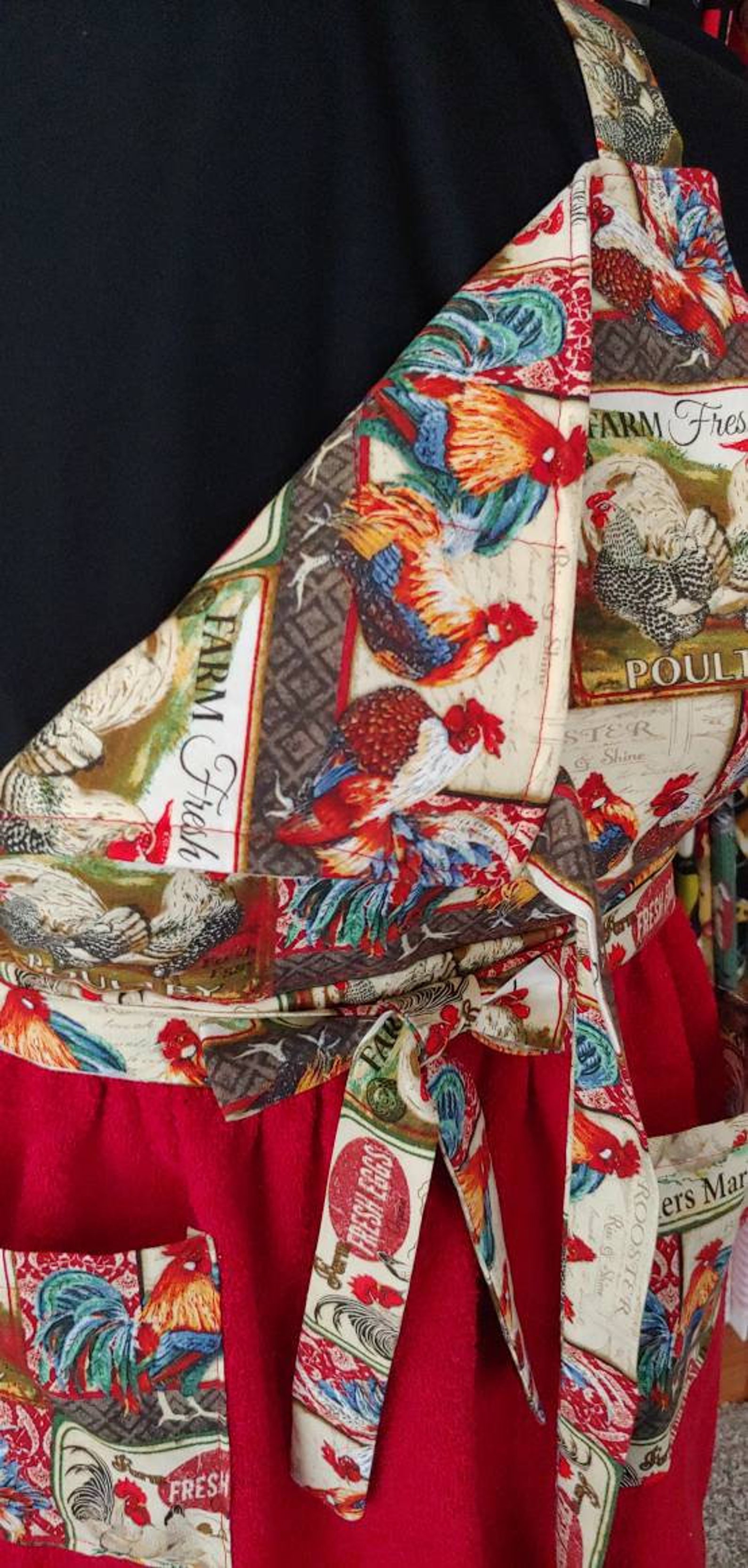 Handmade Chicken Farm Print Bib Apron With a Red - Etsy
