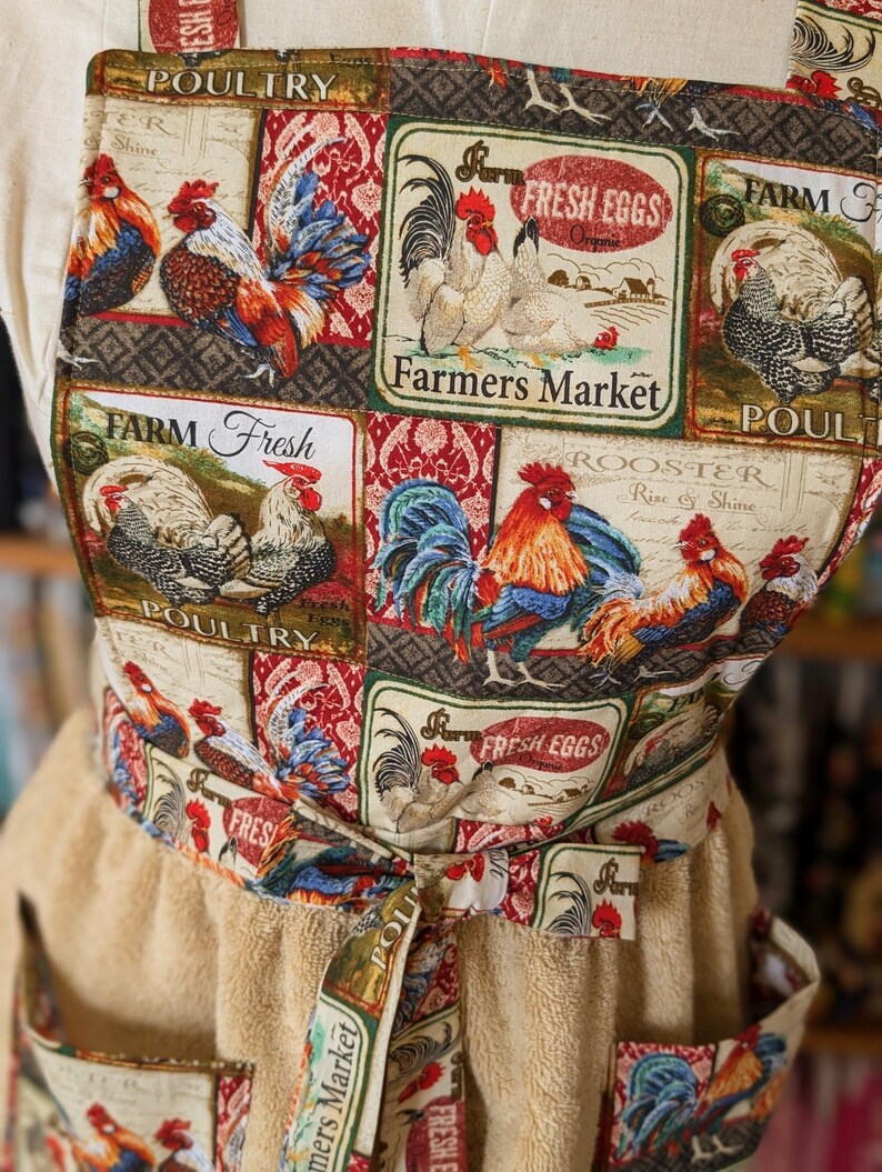 Handmade Chicken Farm Print Bib Apron With a Terryclothloth Skirt and ...