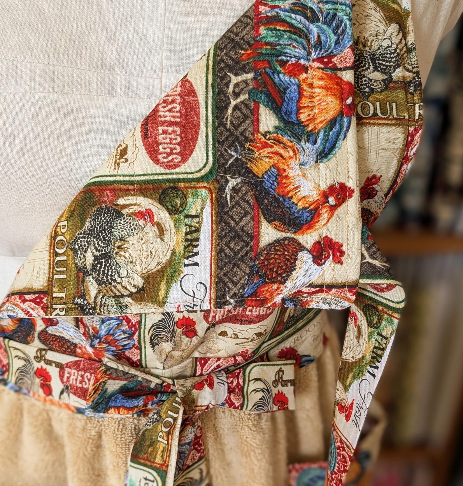 Handmade Chicken Farm Print Bib Apron With a Terryclothloth Skirt and ...