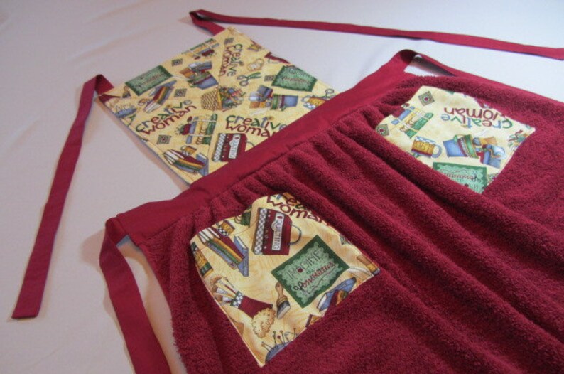 Handmade Creative Woman Print Bib Apron with Dark Red Terry | Etsy