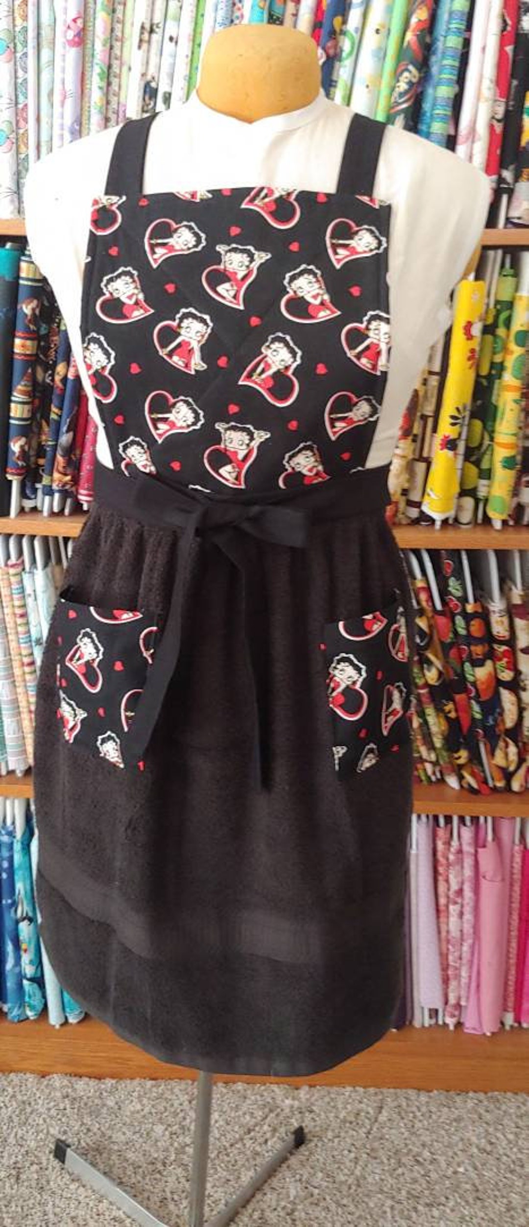 Handmade Betty Boop Bib Apron With Black Terrycloth Towel Skirt and ...