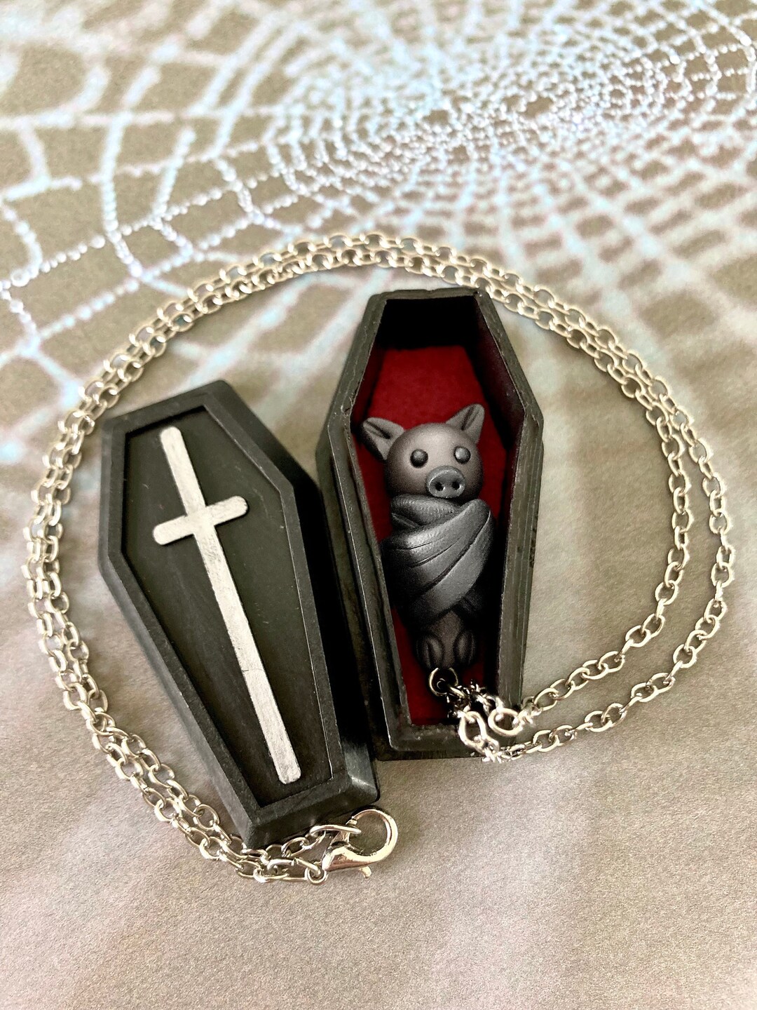 Miniature Coffin With Bat Necklace - Etsy