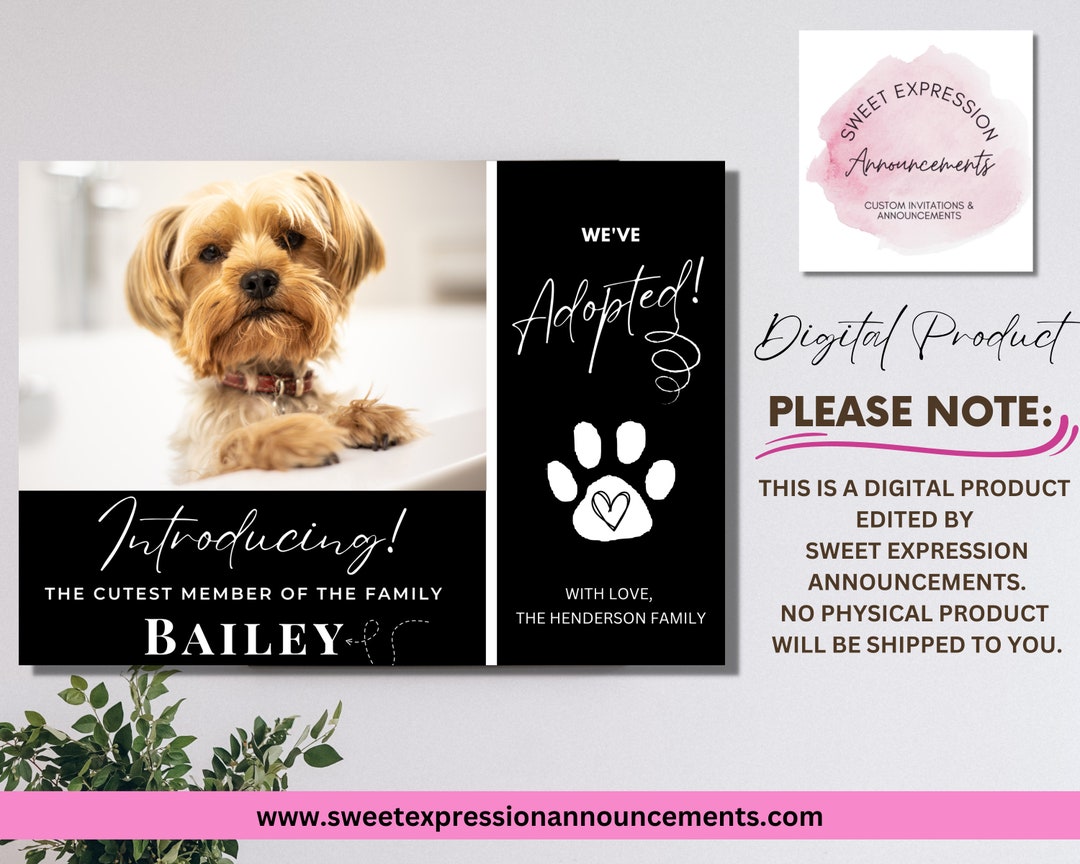 Personalized Pet Adoption Announcement, Photo Card (digital File) - Etsy