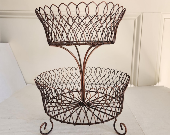 Two Tier Metal Wire Baskets, Decorative Kitchen Storage, Fruit or ...