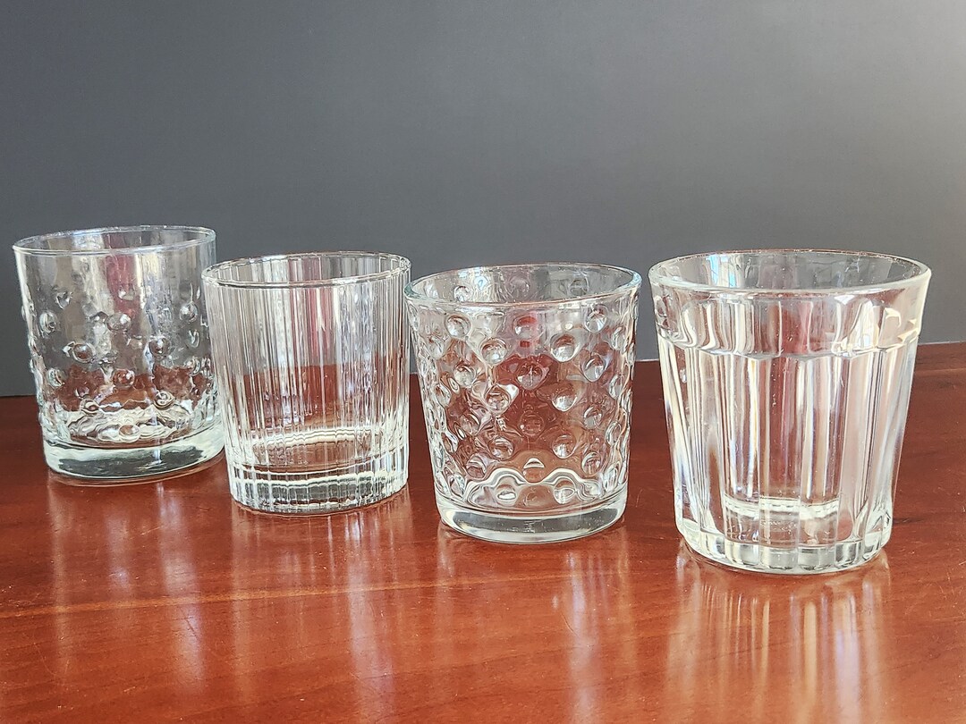 Set of 4 Mismatched Clear Glass Low Ball, Whisky Glasses, Rocks ...