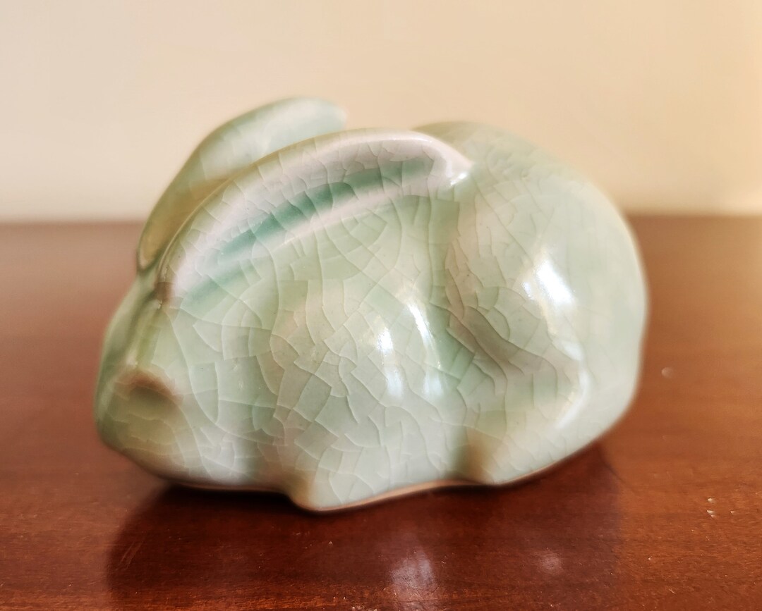 Vintage Rabbit Bunny, Handmade & Signed, Celadon Green, Crazed, Easter ...