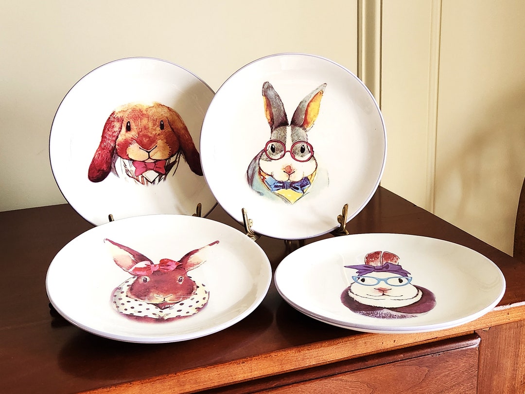 Set of 4 Bunny Rabbit Plates by Transpac, Easter Plates, Dessert ...