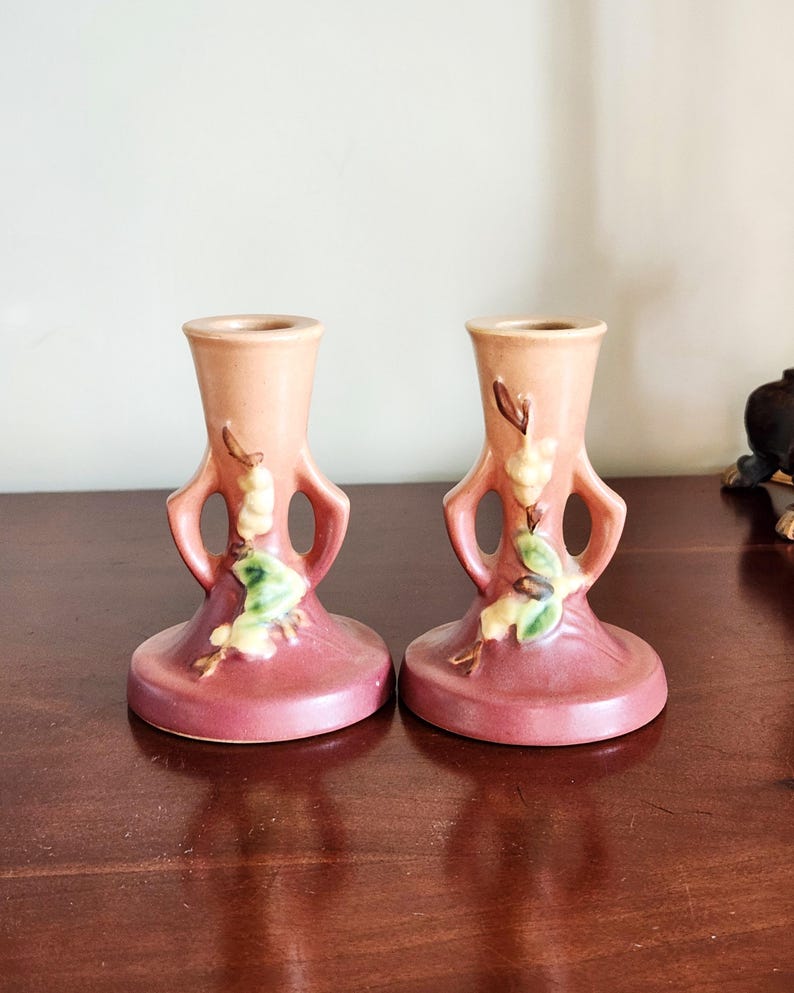 Vintage Pair Roseville Snowberry Pottery Candlestick Holders - Etsy