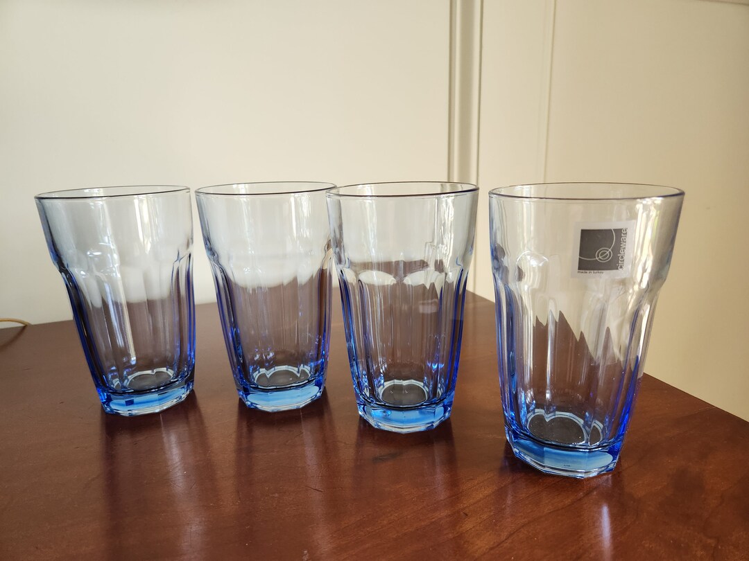 Set of 4 Blue Tinted Circleware Drinking Glasses, Made in Turkey ...