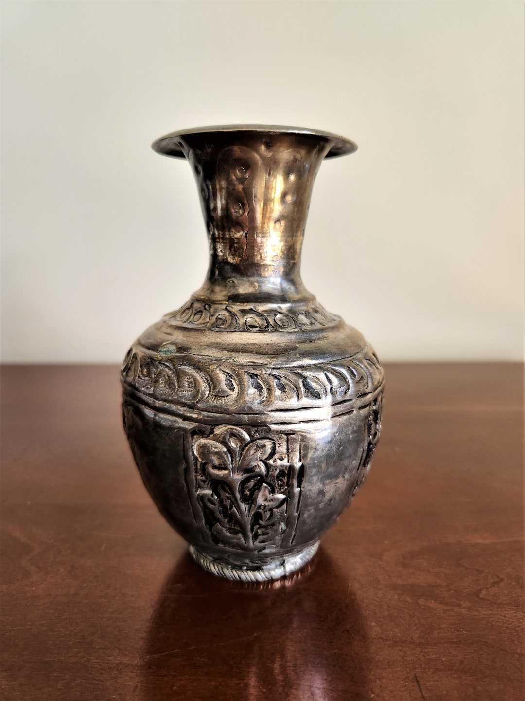 Vintage Handmade Indian Metal Vase Handmade & Etched in - Etsy