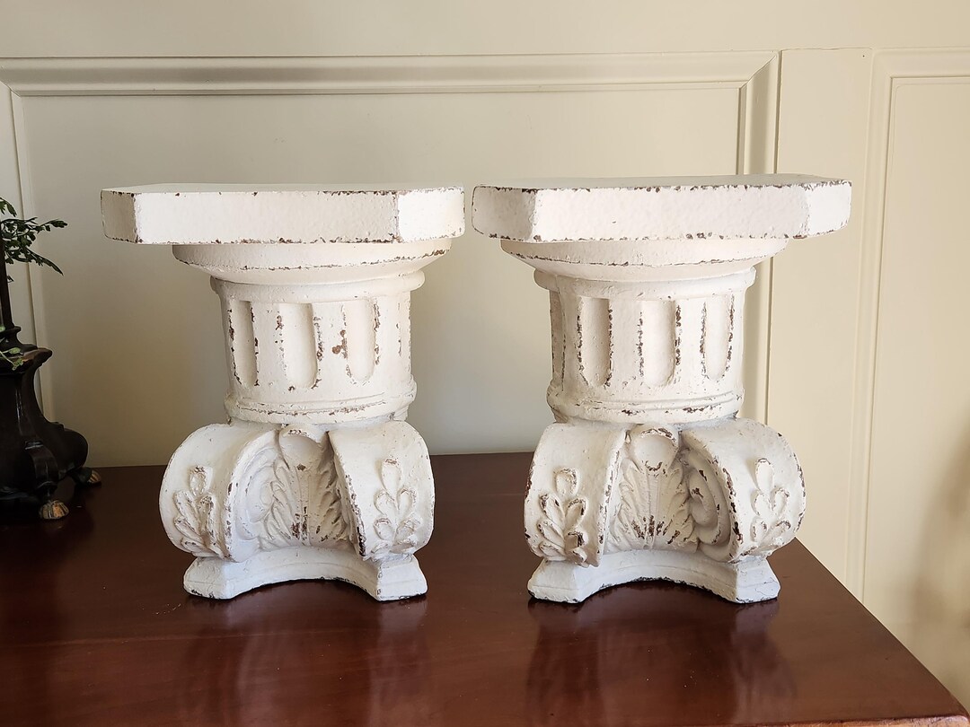 Pair Wall Shelves, Sconces, Greek Corinthian Style, White Distressed - Etsy