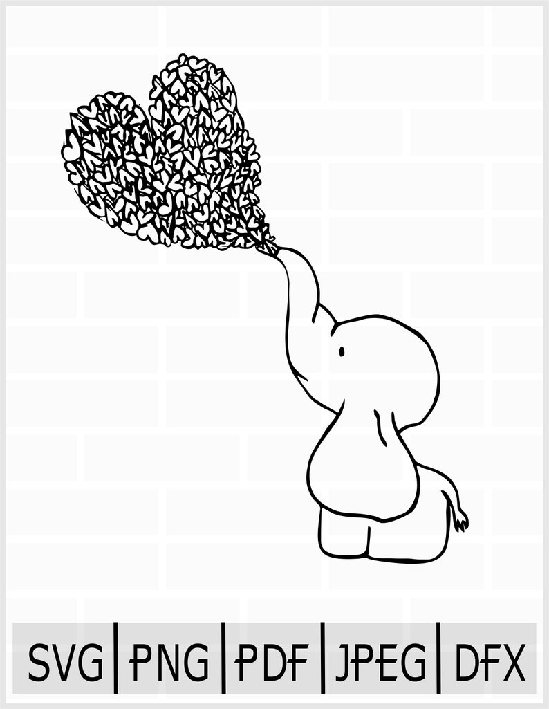 Baby Elephant With Hearts SVG - Instant Digital Download, Silhouette ...