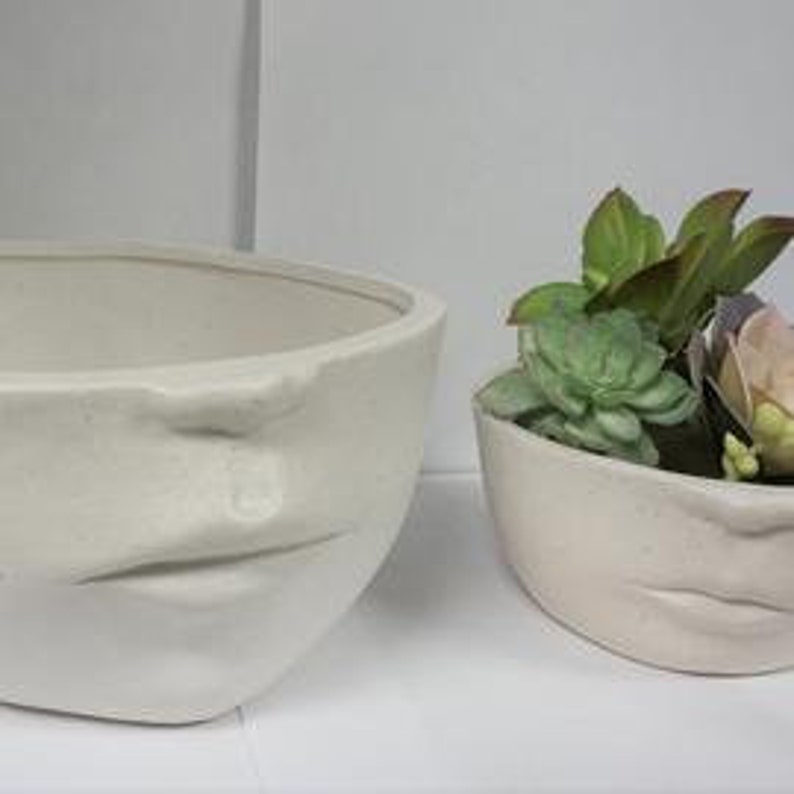 Large Ceramic Face Planter Pot succulents shallow 7 | Etsy