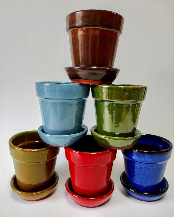 Cute Small Planter Pot with Attached Saucer 3 Ceramic | Etsy