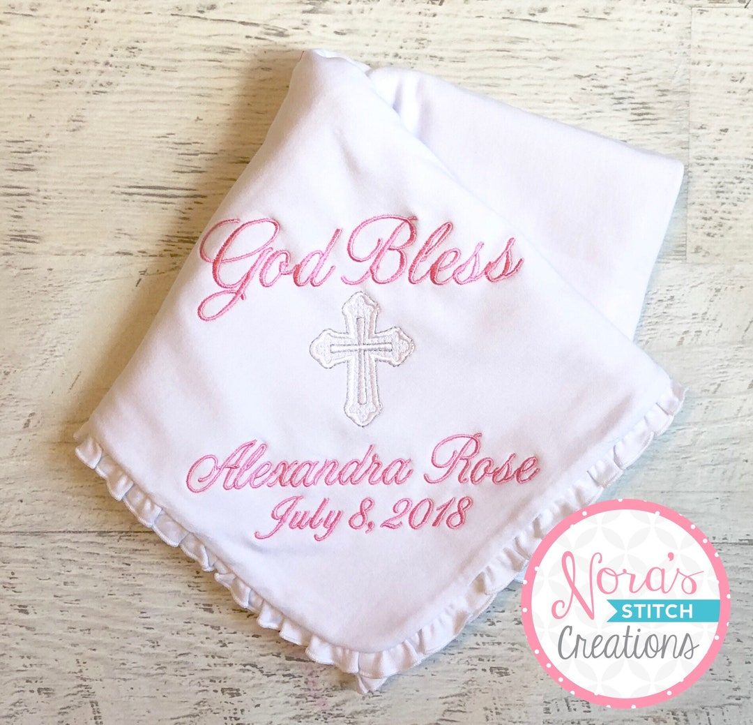 PINK Personalized Baptism Blanket Custom Christening Blanket Baptismal ...