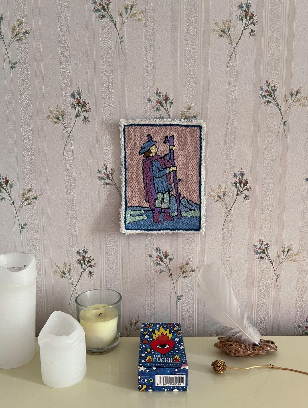 Page of Wands Tarot Altar Cloth, Punch Needle Wall Decor, Biddy Tarot ...