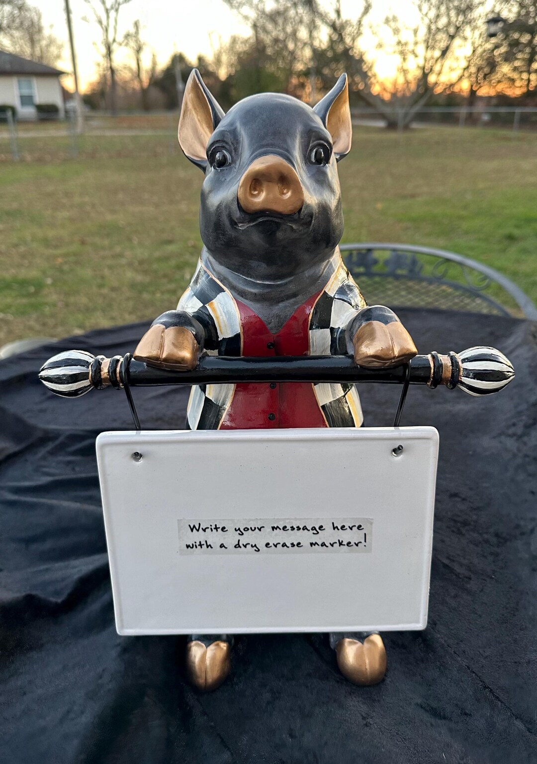 Whimsical Checked Pig Butler Menu Message Board Black and White Checks ...