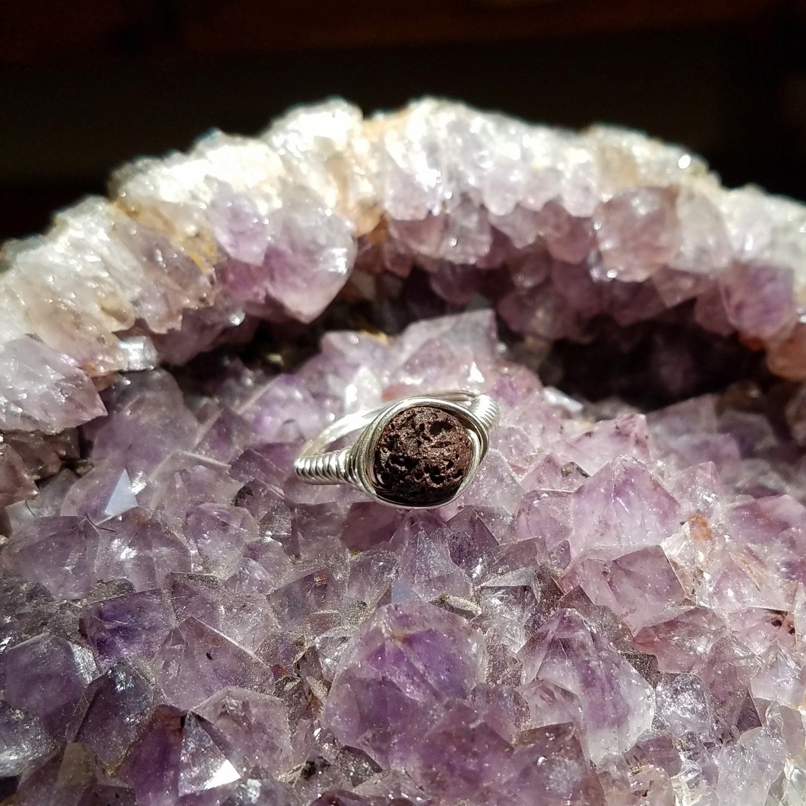 Essential Oil Silver Ring Diffuser, Lava Rock Aromatherapy, Crystal ...