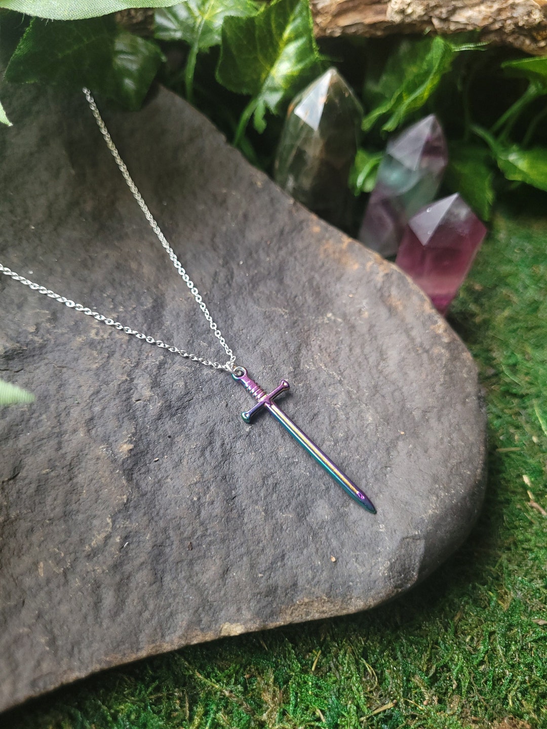 Chromatic Sword Necklace Rainbow Dnd Tabletop Necklace Fantasy