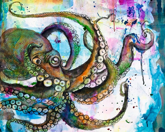 Watercolor Octopus Paintings