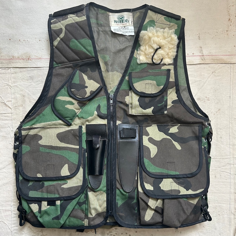 Vintage 1980s-90s Redhead Hunting Fishing Utility Vest Camo Mens Size ...