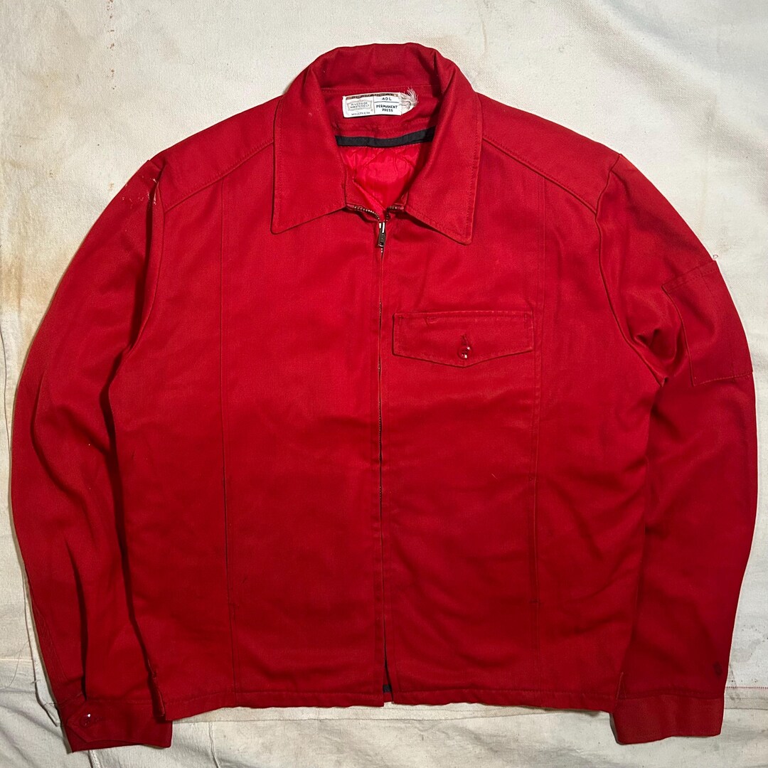 Distressed Vintage 1970s Red Mechanics Garage Jacket Mens Size M/L Worn ...