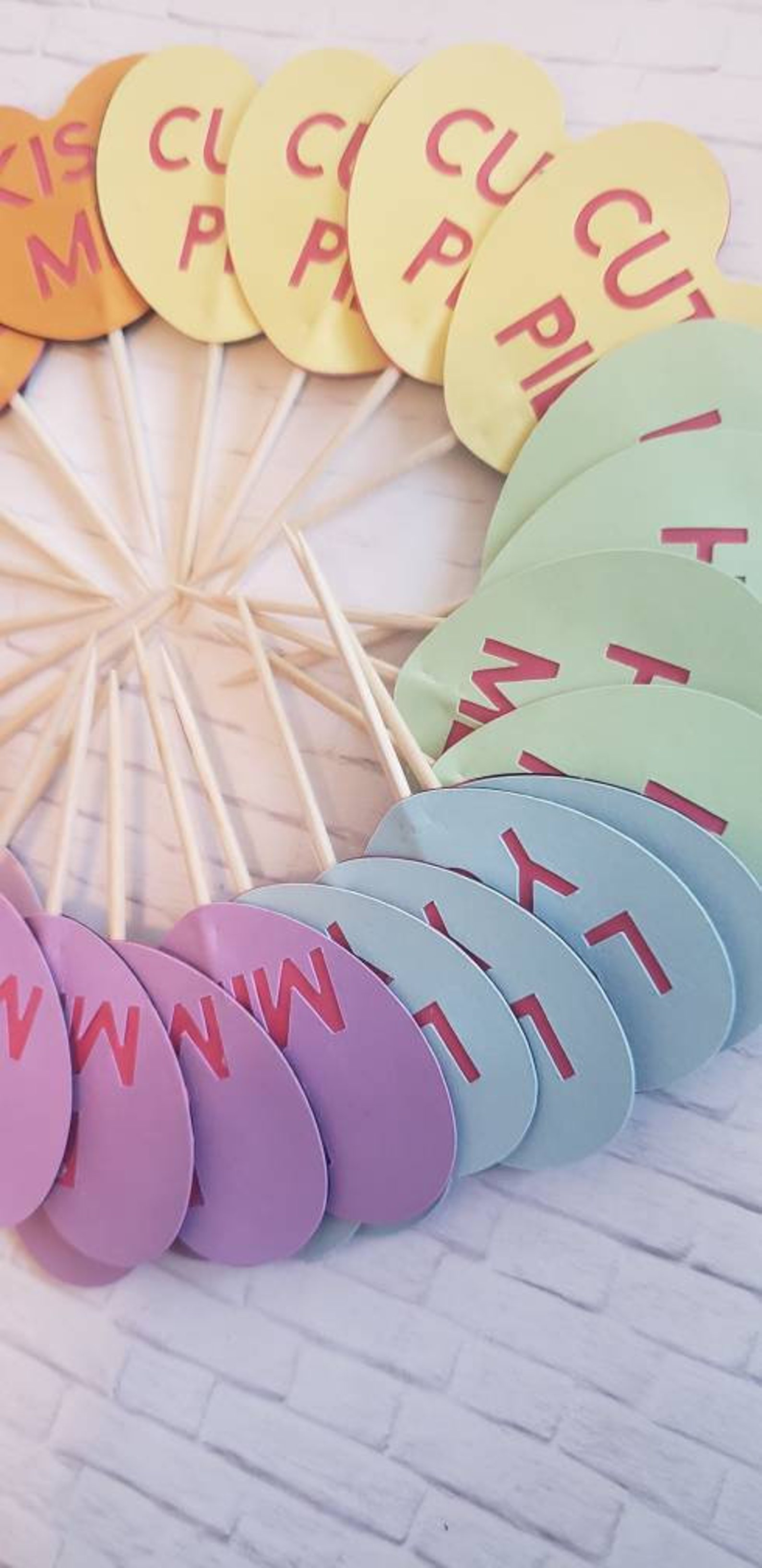 12 Conversation Hearts Cupcake Toppers Heart Toppers - Etsy