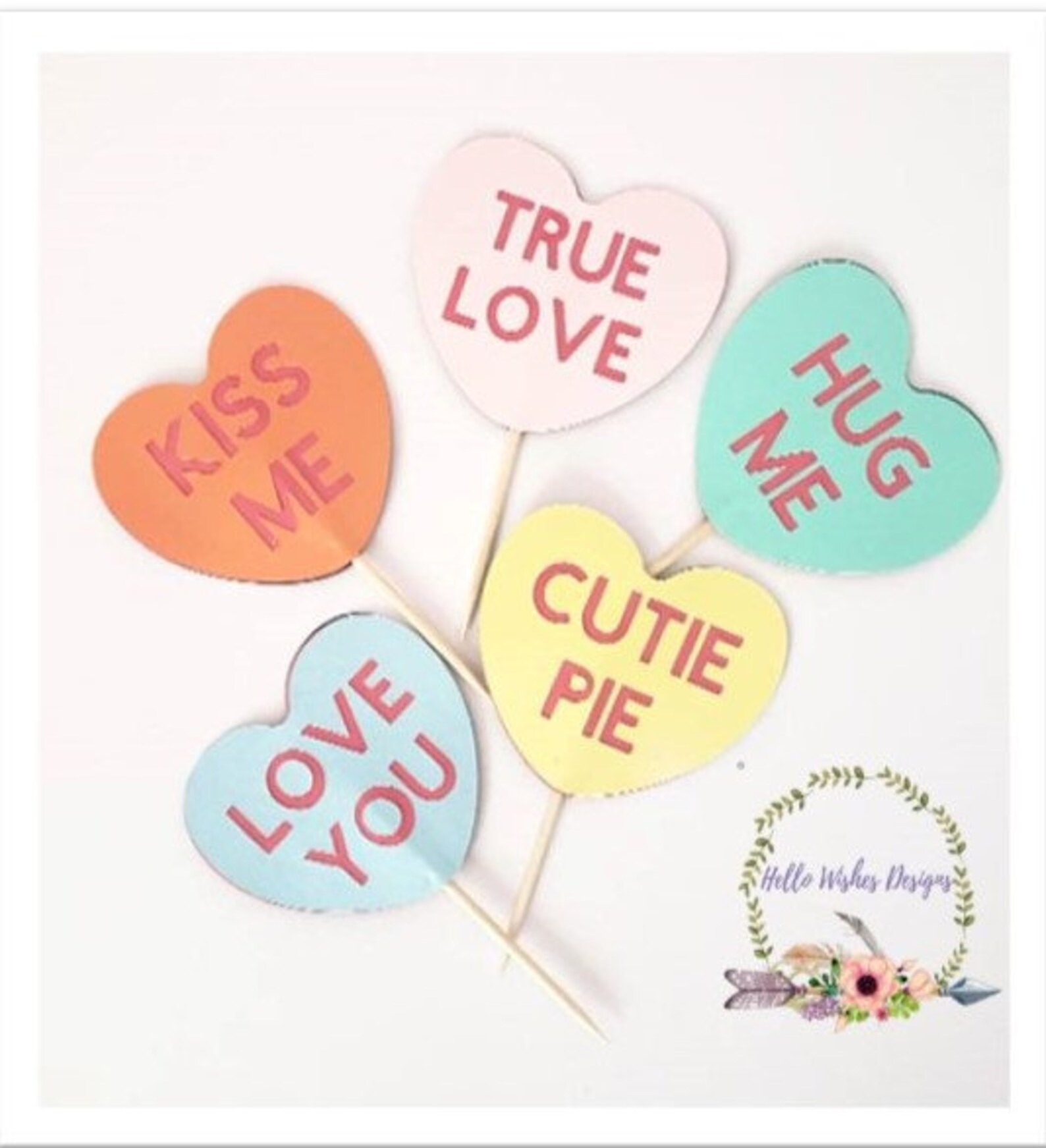 12 Conversation Hearts Cupcake Toppers Heart Toppers - Etsy