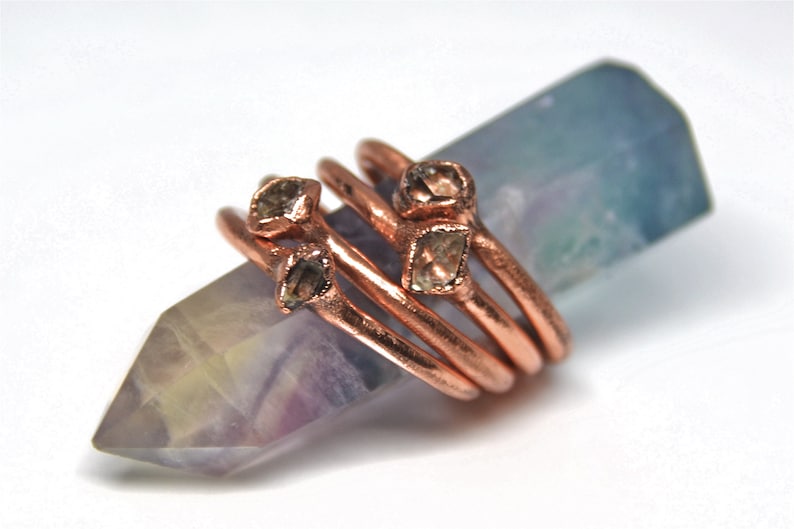 Raw Herkimer Diamond Copper Ring: Minimalist Crystal Stacking Ring - Etsy