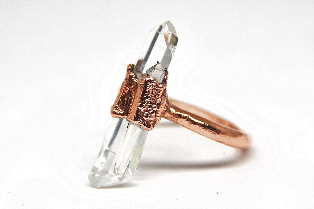 Raw Crystal Ring | Copper Ring| Raw Quartz Ring | Clear Quartz Crystal ...
