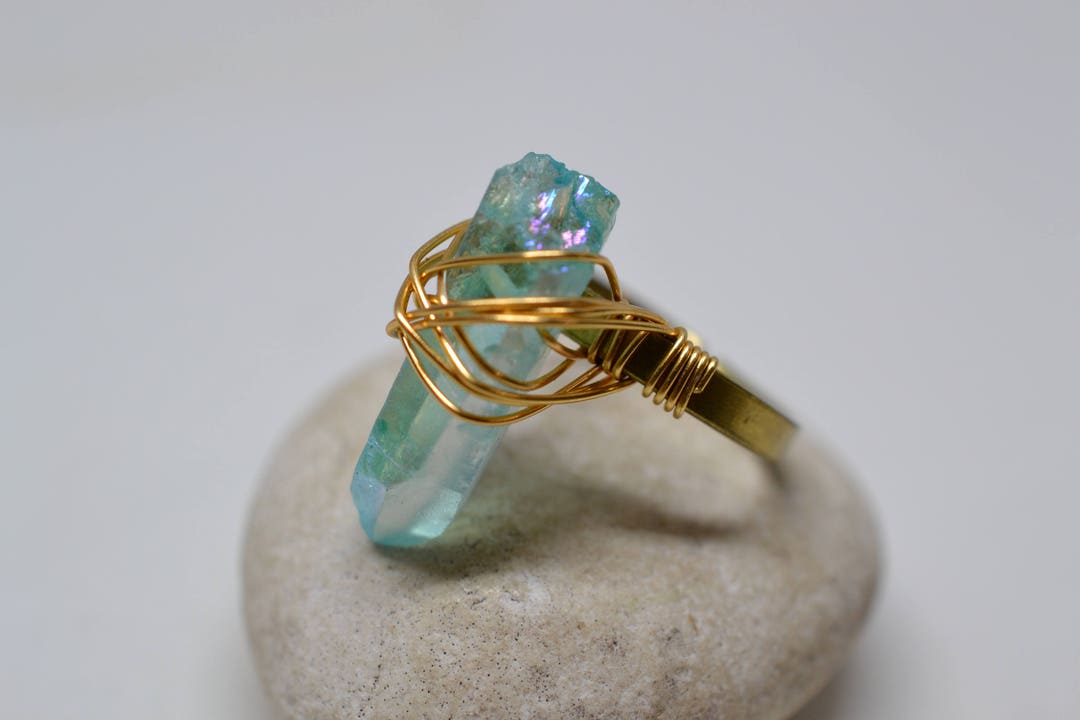 Rainbow Quartz Ring/ Wire Wrapped Quartz Crystal Ring/ Angel Aura ...