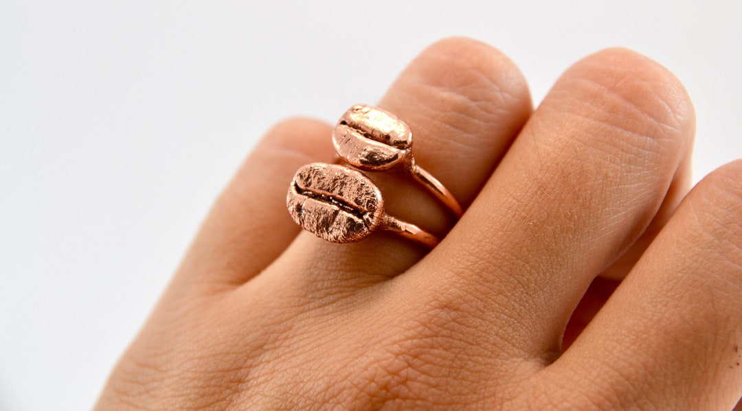 Copper Coffee Bean Ring | Copper Coffee Ring | Coffee Lover Jewelry | Latte | Real Coffee Ring ...