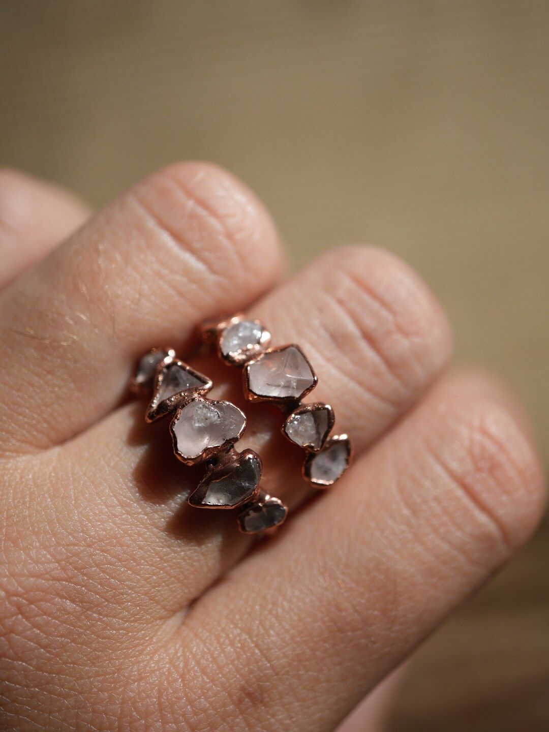 Raw Rose Quartz Copper Ring: Electrformed Multi-stone Band - Etsy