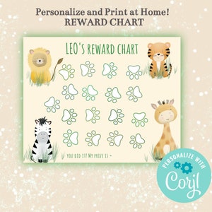 EDITABLE Reward Chart, Safari Themed Reward Chart, Personalize and Edit ...