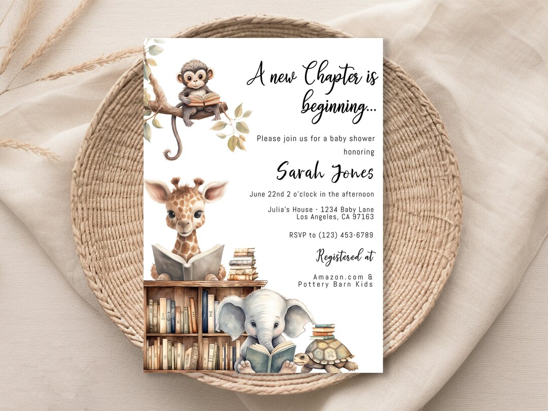 EDITABLE Jungle Storybook Baby Shower Invitation, A Chapter is ...