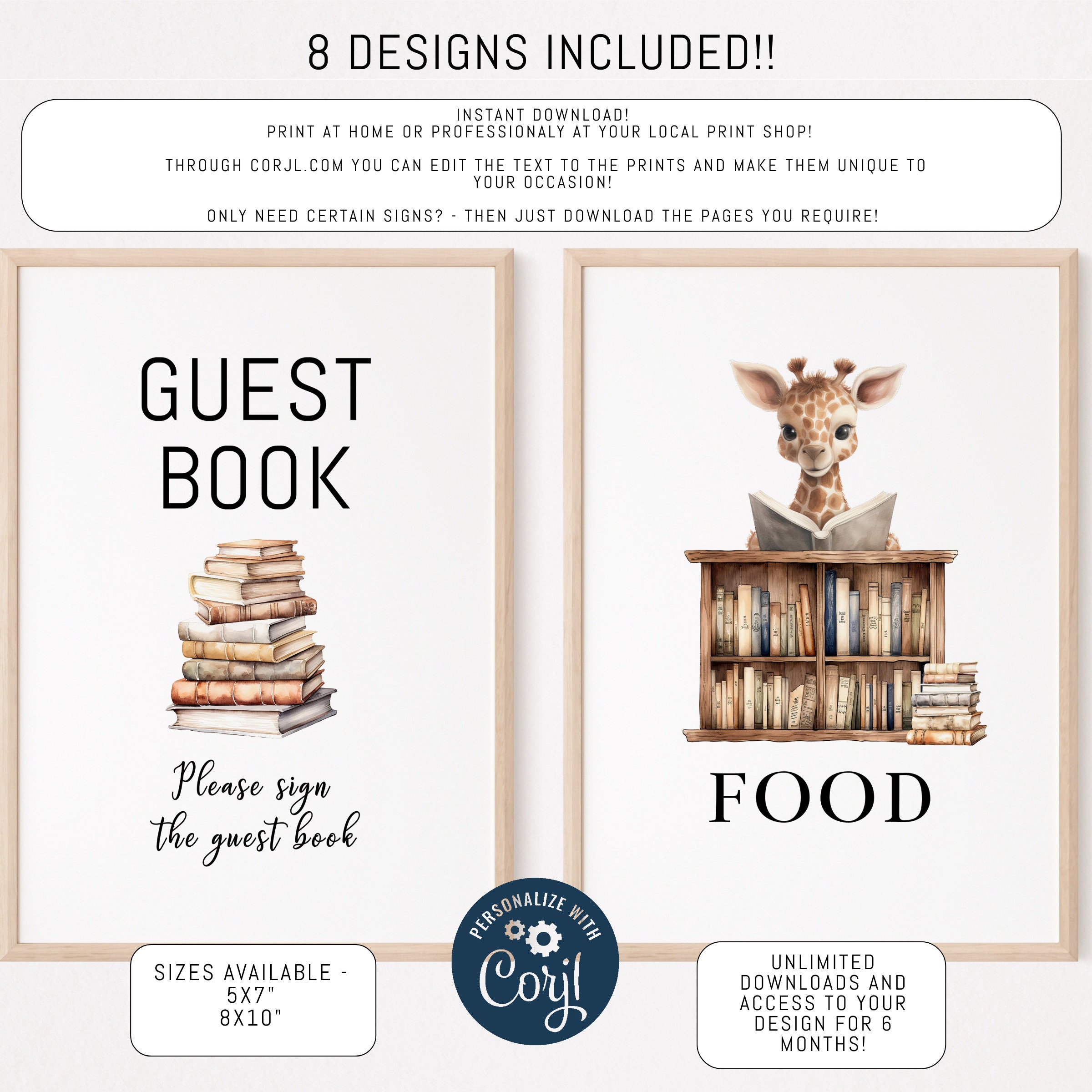 Editable Storybook Baby Shower Table Signs, Jungle Story Book Party ...