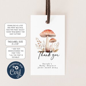 EDITABLE Mushroom Thank You Favor Tags, Labels for Mushroom Baby Shower ...