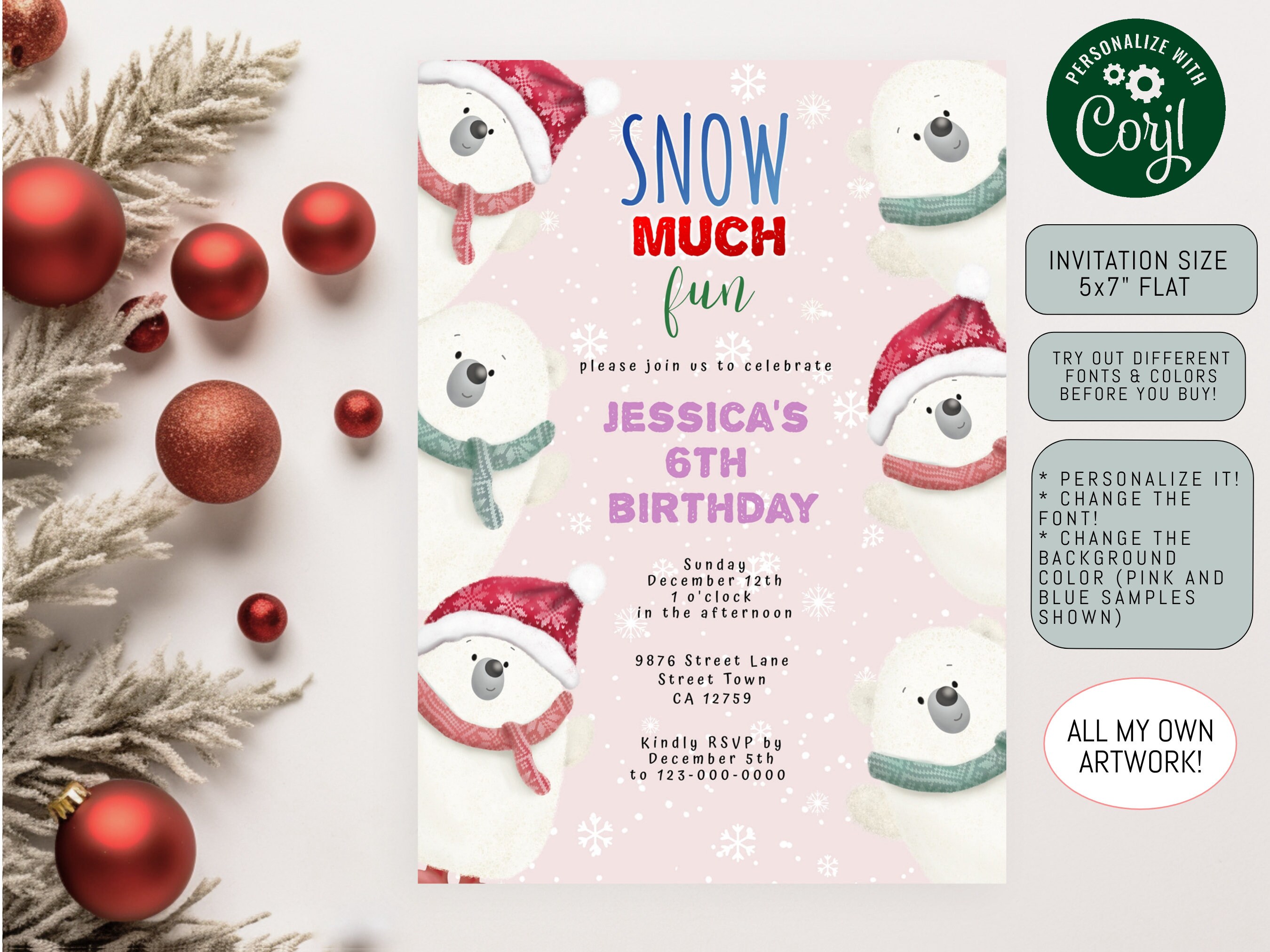 EDITABLE Polar Bear Themed BIRTHDAY Party, Kids Party Winter Invite ...
