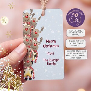 EDITABLE Christmas Labels Reindeer Gift Tags, Cute Reindeer Holiday ...