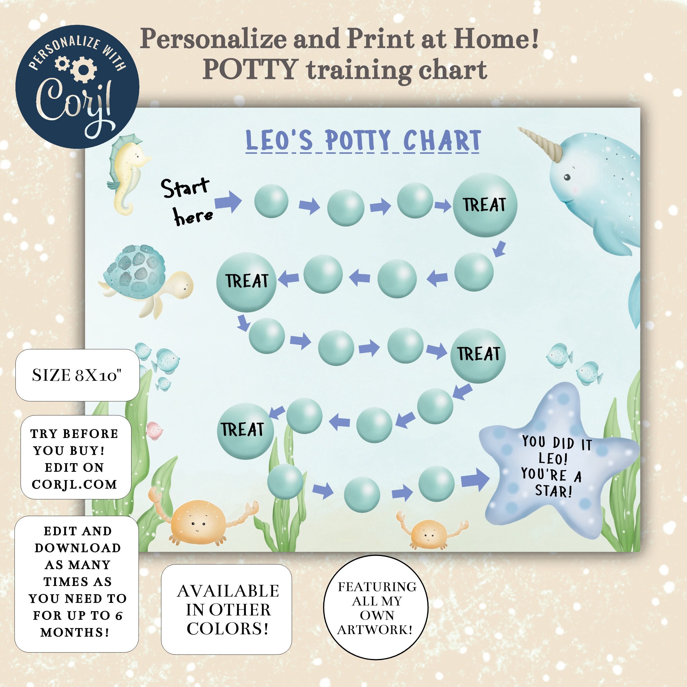 EDITABLE Potty Chart Under the Sea Themed Potty Reward Chart - Etsy