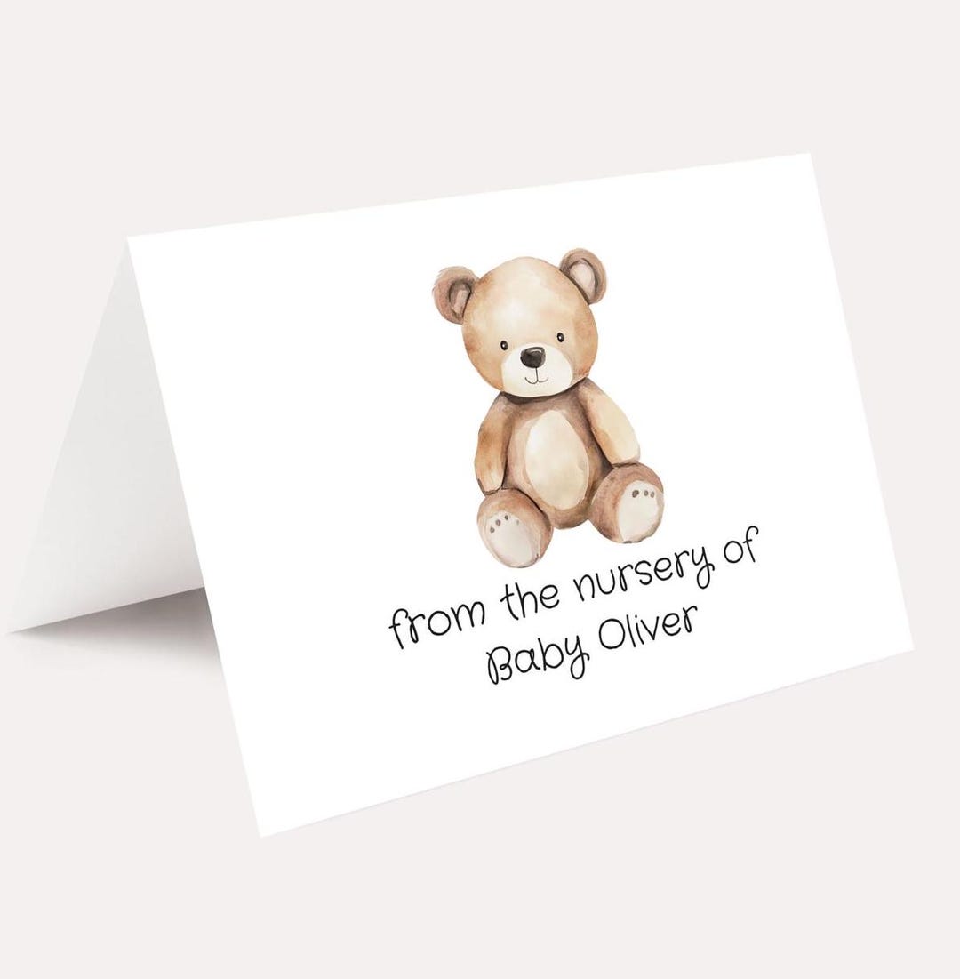 PRINTED Set of 10 Teddy Bear Baby Shower Thank You Cards, Cuddly Toy ...