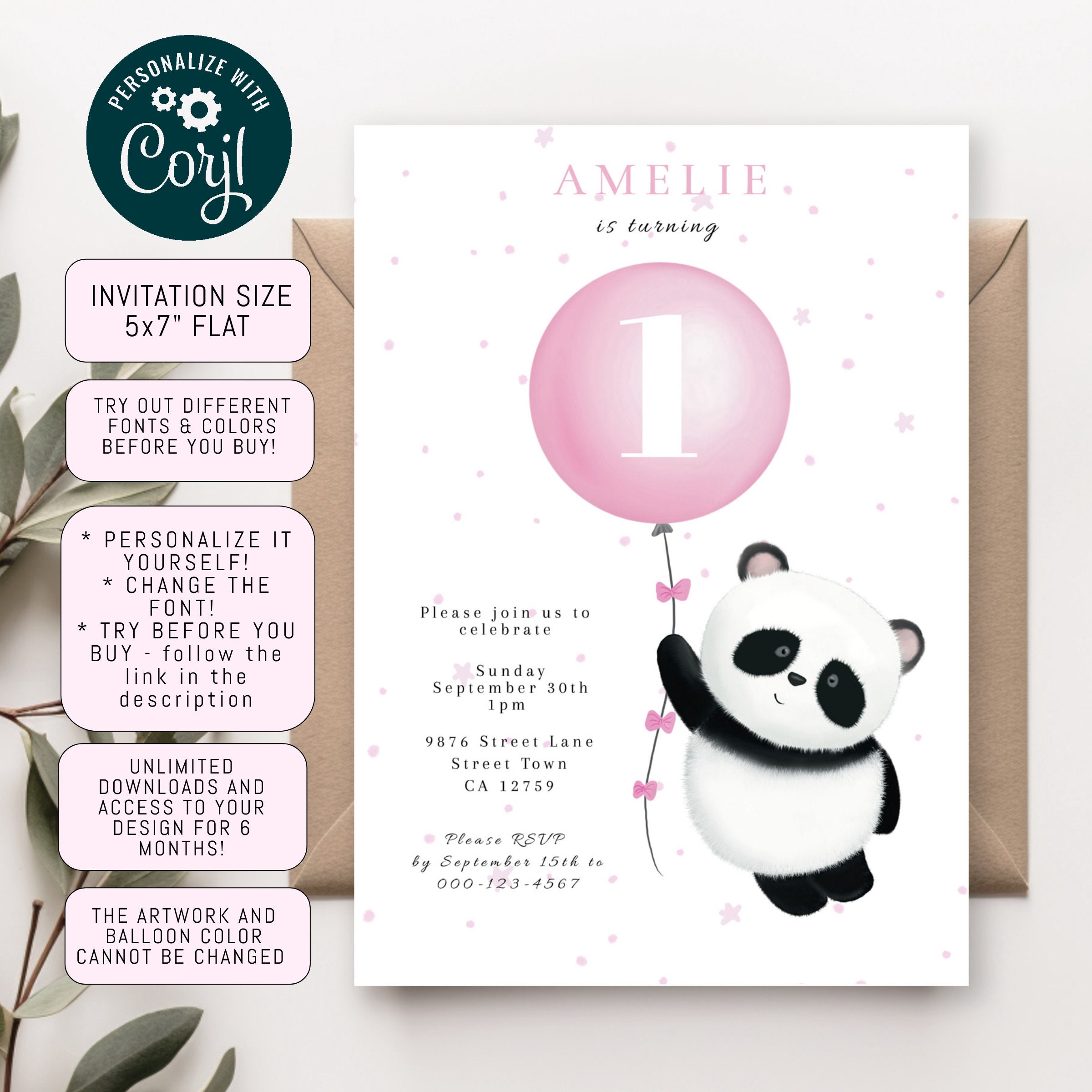 Editable Panda -any AGE Birthday Party Invitation - Instant Digital ...