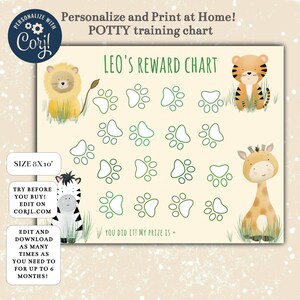 EDITABLE Reward Chart, Safari Themed Reward Chart, Personalize and Edit ...