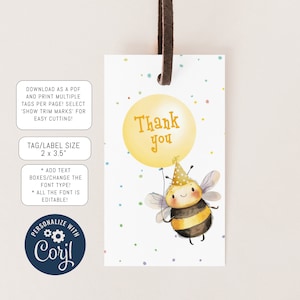 EDITABLE Bee Thank You Favor Tags, Labels for Favors Bags, BEE Birthday ...