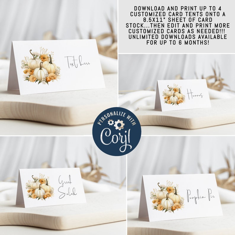 EDITABLE Buffet Food Tent Signs, Pumpkin Neutral Baby Shower Food Label ...
